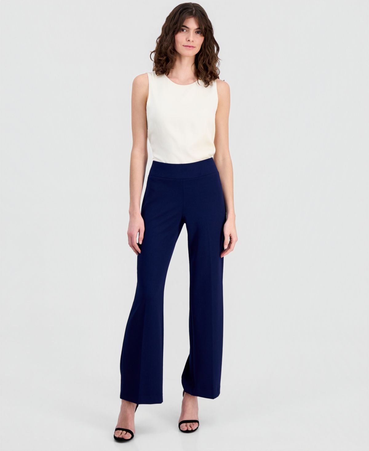 Anne Klein Womens High-Rise Wide-Leg Pull On Pants - Distant Mountain