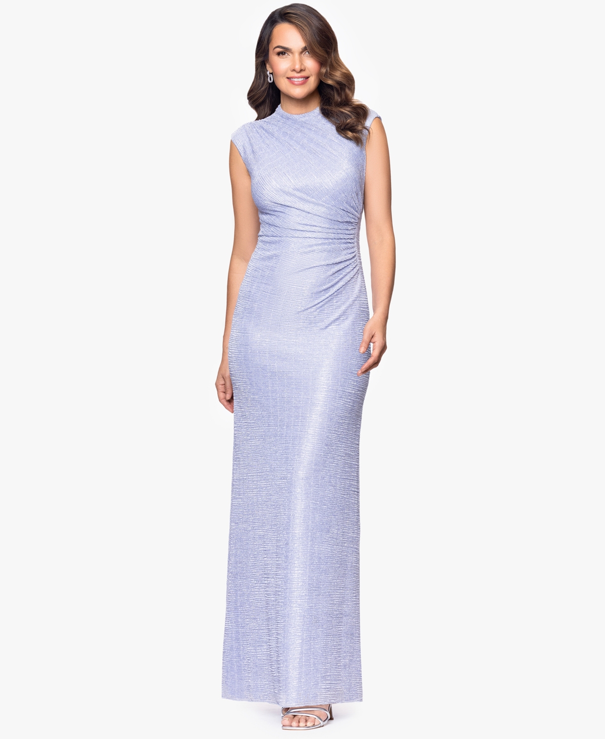 Click here for Betsy & Adam Womens Metallic Ruched Gown - Peri prices