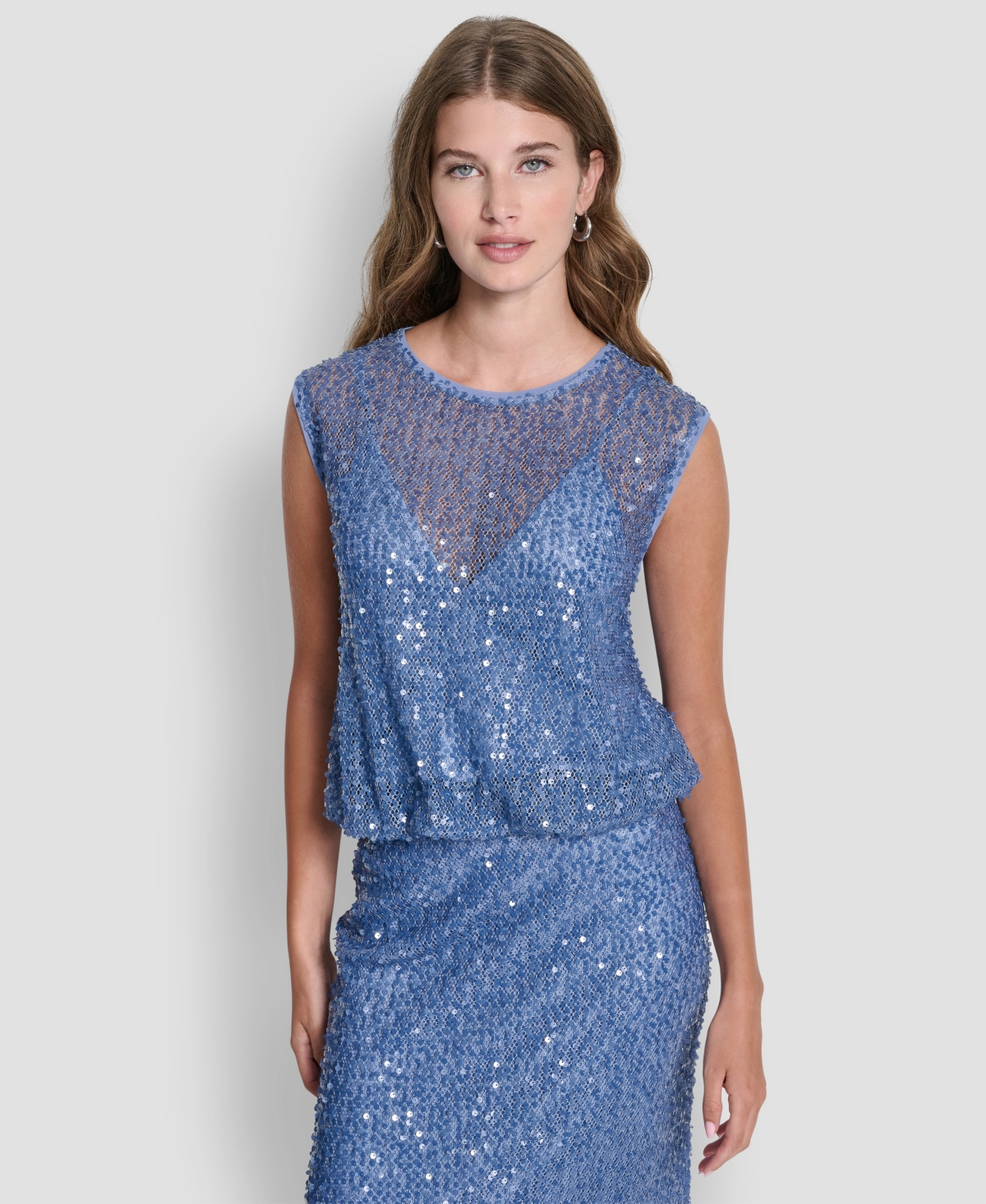 Click here for Dkny Womens Sleeveless Bubble Hem Sequin Knit Top... prices