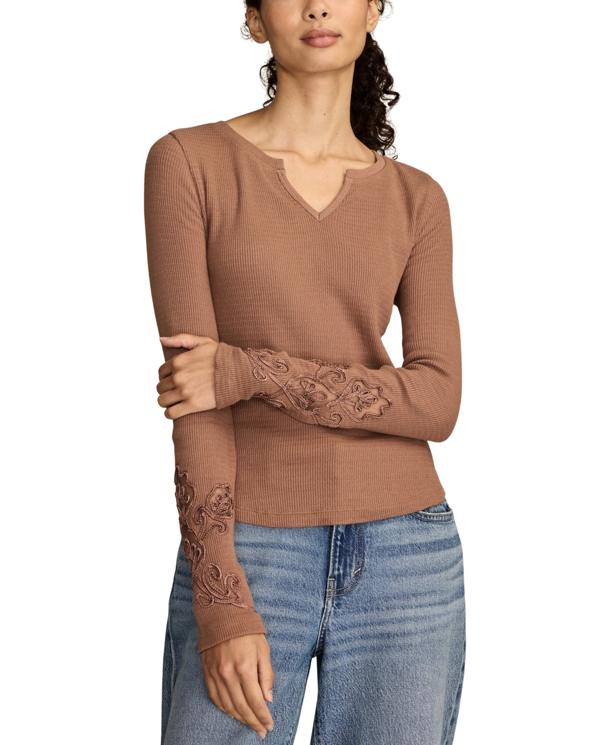 Click here for Lucky Brand Womens Cutwork Notch Neck Top - Raw Um... prices