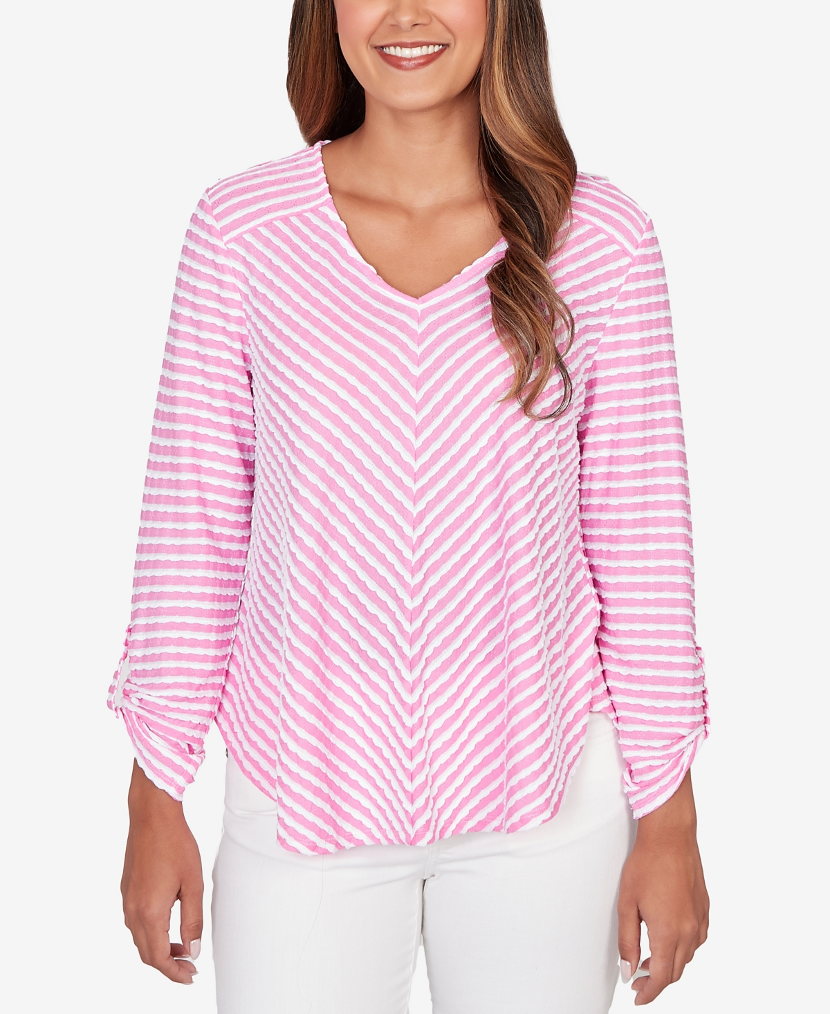 Click here for Ruby Rd. Petite Mitered Scallop Stripe Tunic Top -... prices