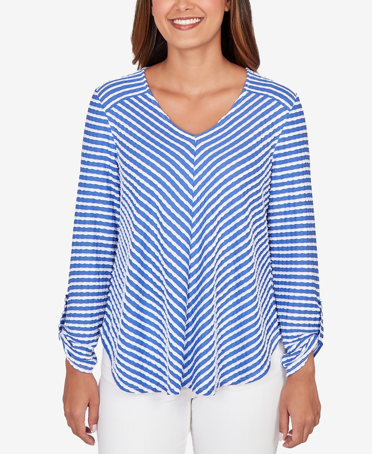 Click here for Ruby Rd. Petite Mitered Scallop Stripe Tunic Top -... prices
