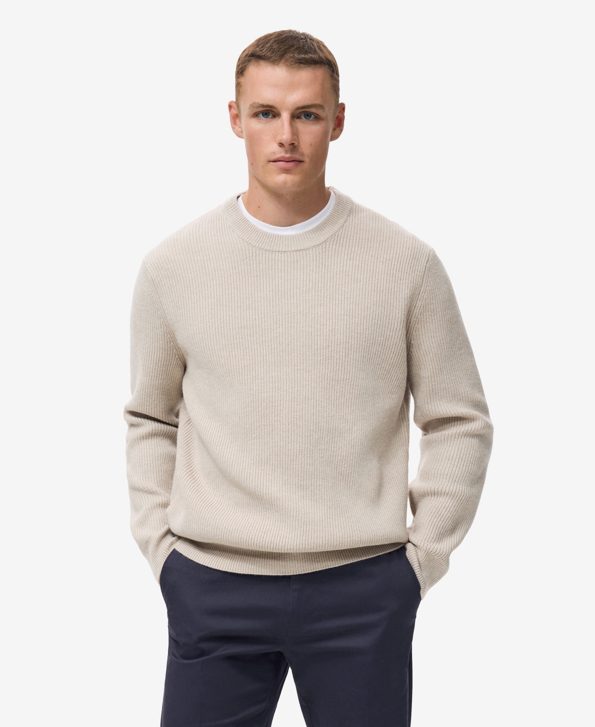 Click here for Mango Mens Knitted Ribbed Sweater - Sand prices