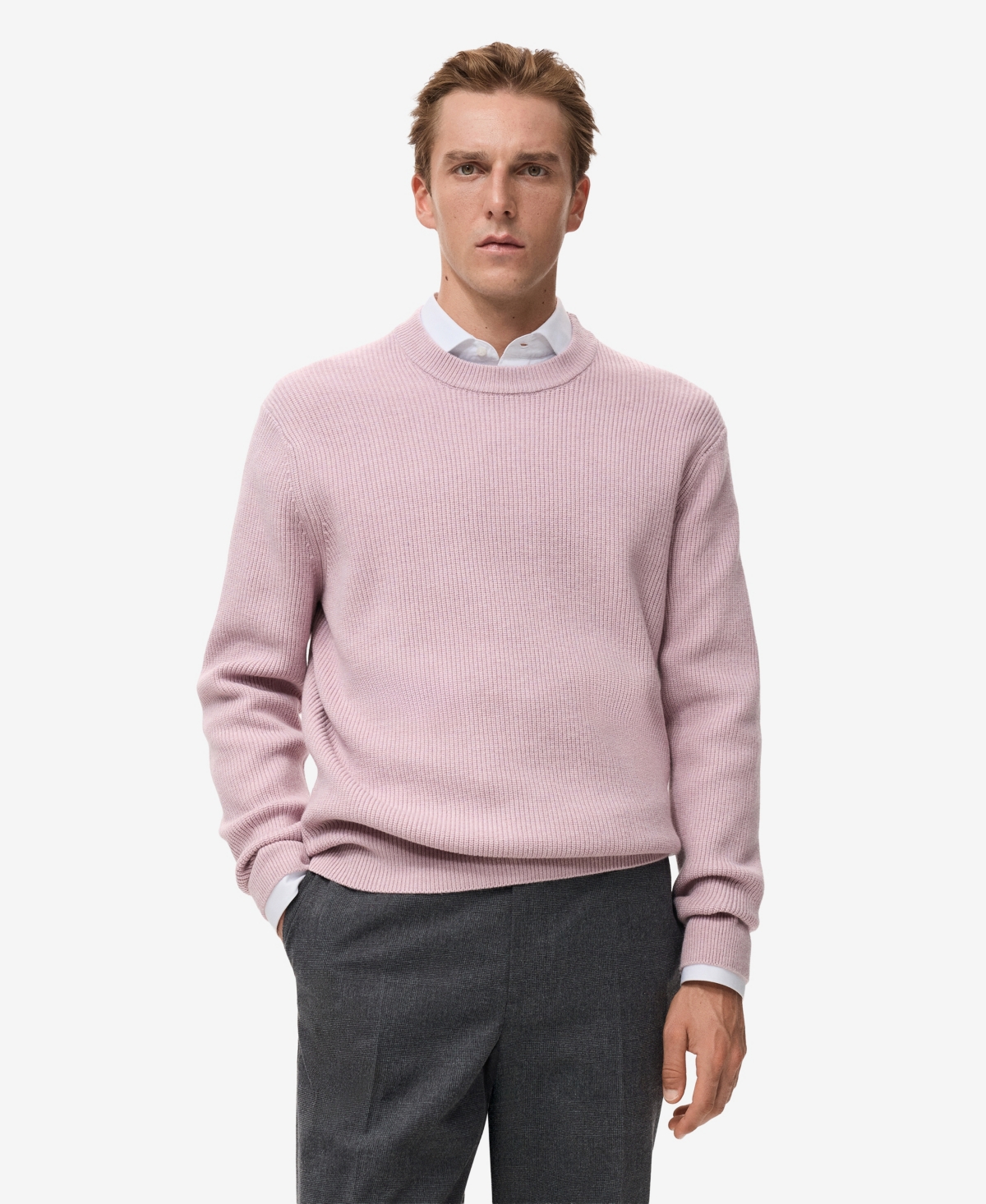 Click here for Mango Mens Knitted Ribbed Sweater - Pink prices