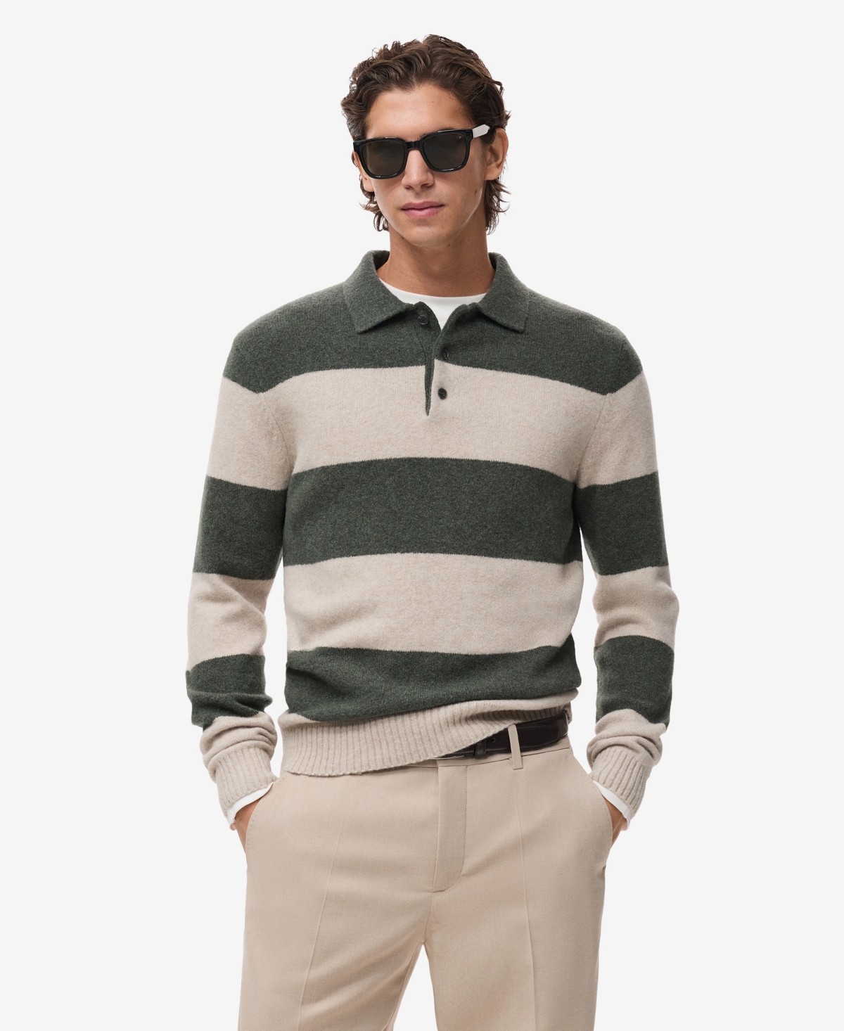 Click here for Mango Mens Knitted Wool Blend Polo Sweater - Dark... prices