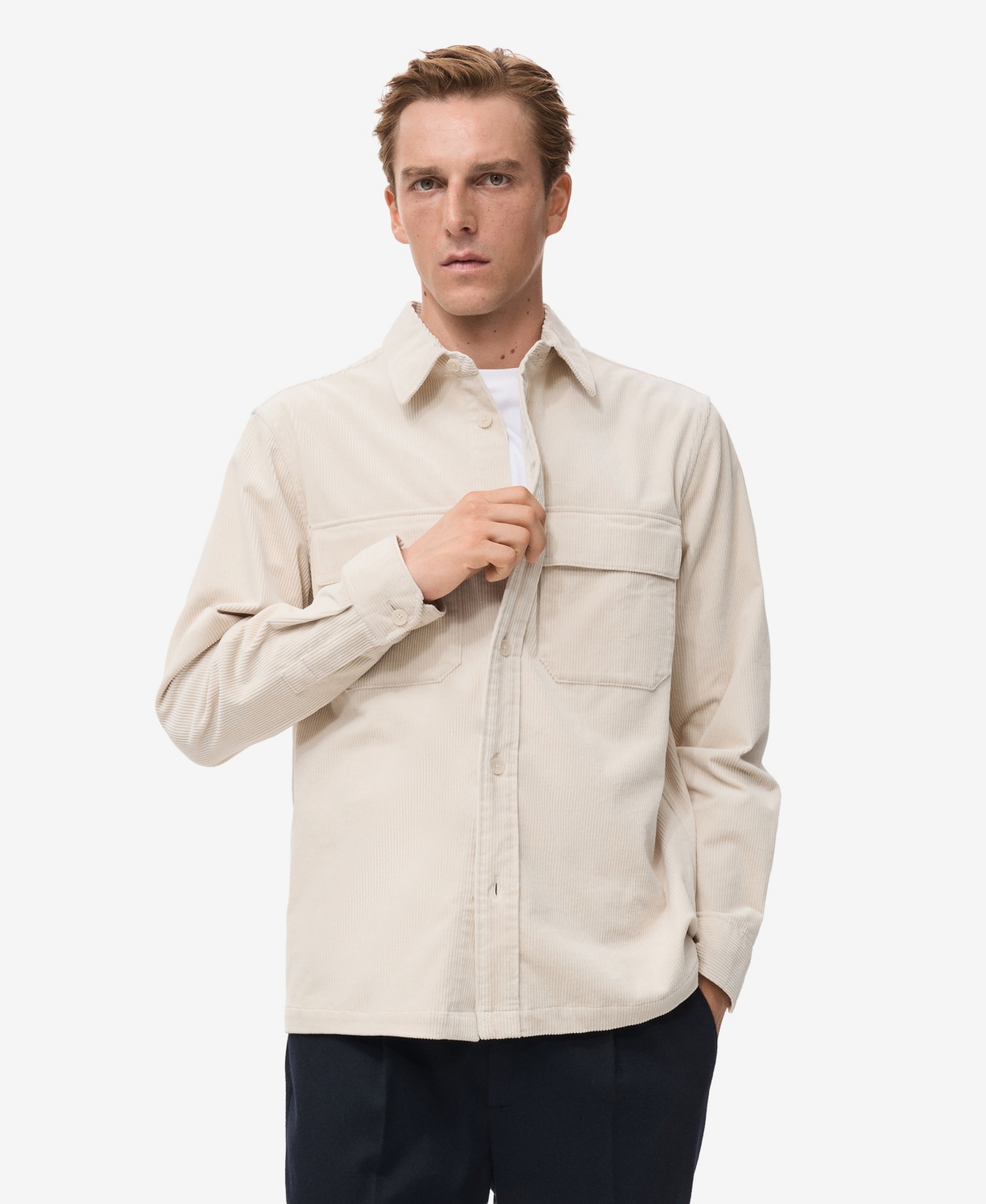 Click here for Mango Mens Corduroy Pockets Overshirt - Ecru prices