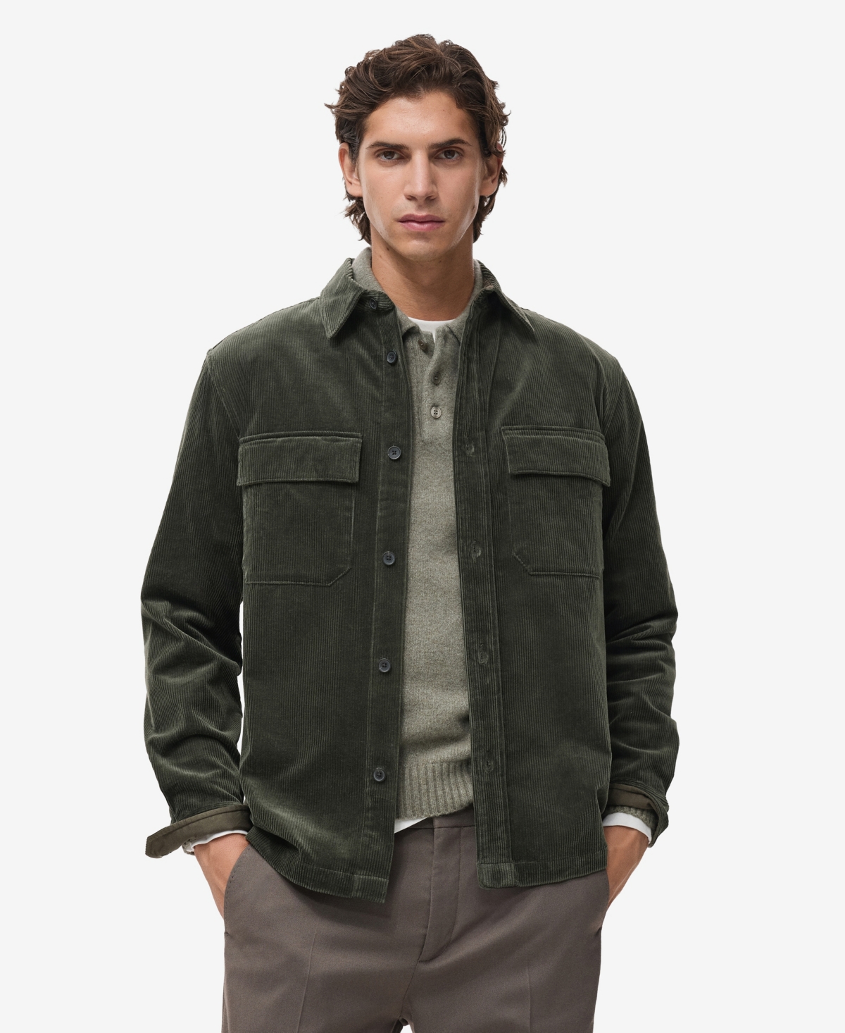 Click here for Mango Mens Corduroy Pockets Overshirt - Khaki prices