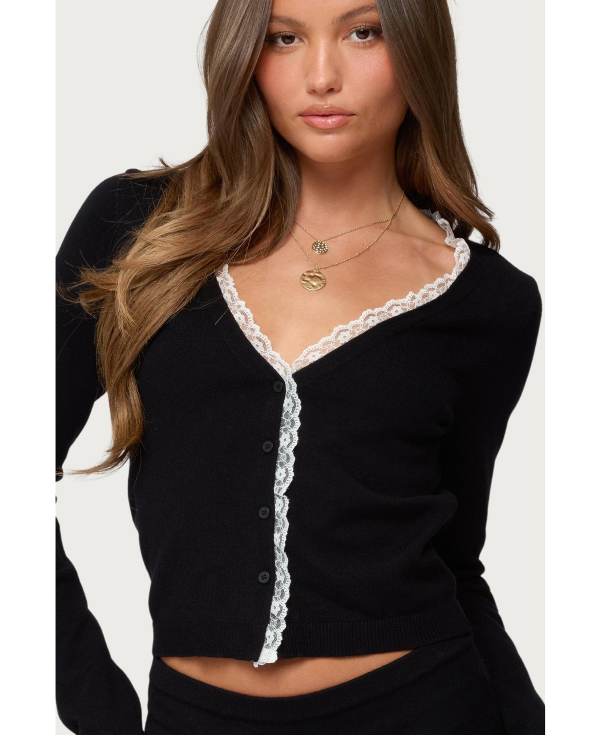 Click here for Edikted Womens Sansa Lacey Knit Cardigan - Black prices