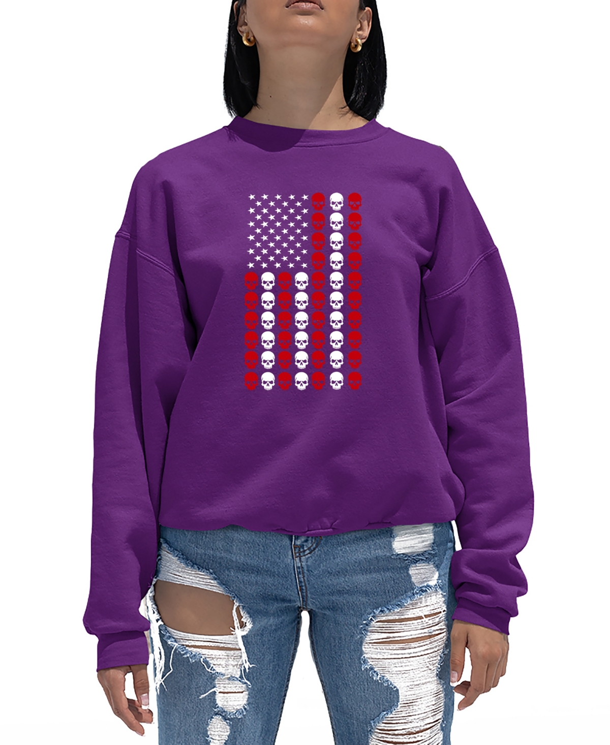 Click here for La Pop Art Womens Skull Flag Word Art Crewneck Swe... prices