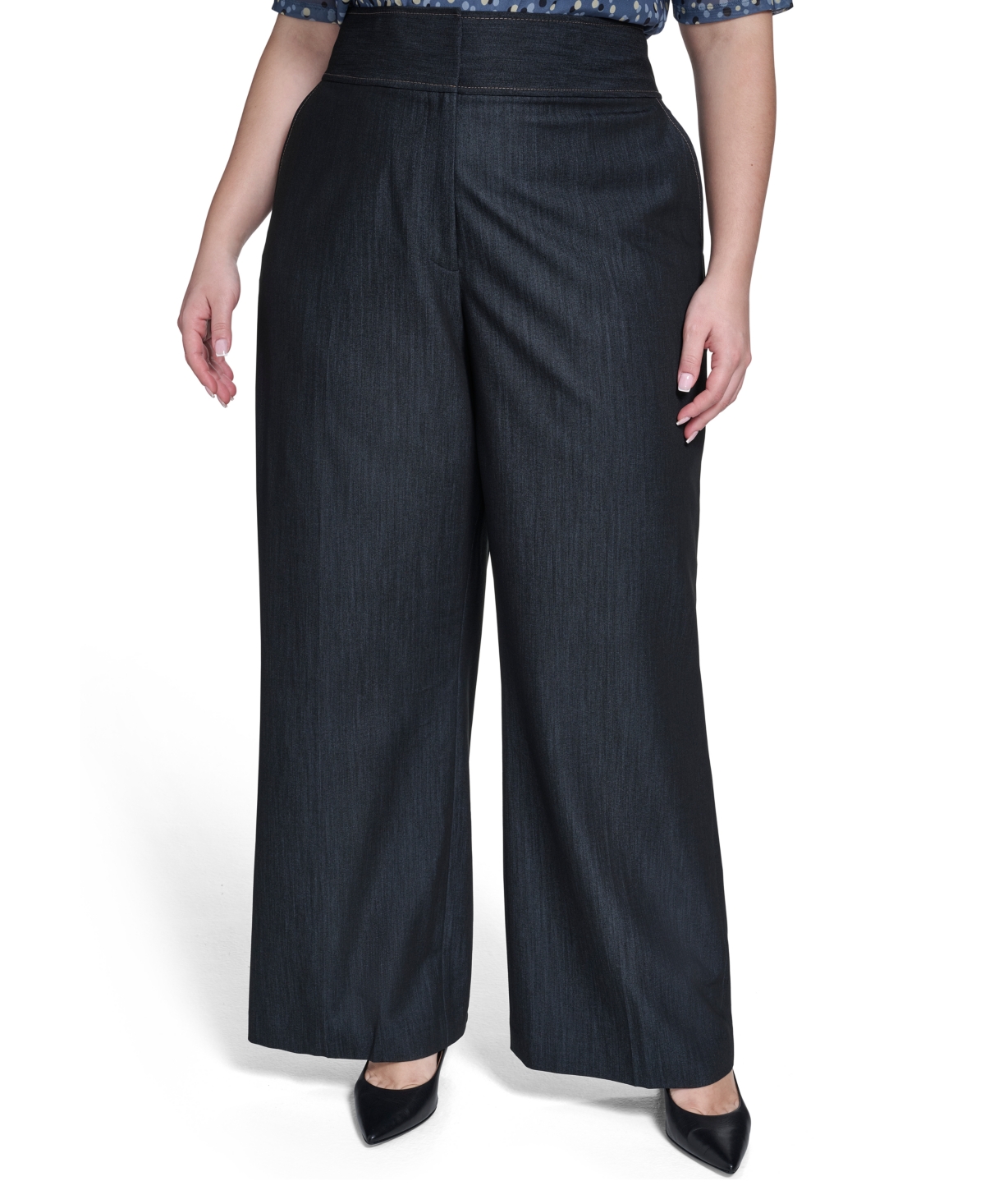 Click here for Calvin Klein Plus Size Wide-Leg Mid Rise Pants - I... prices
