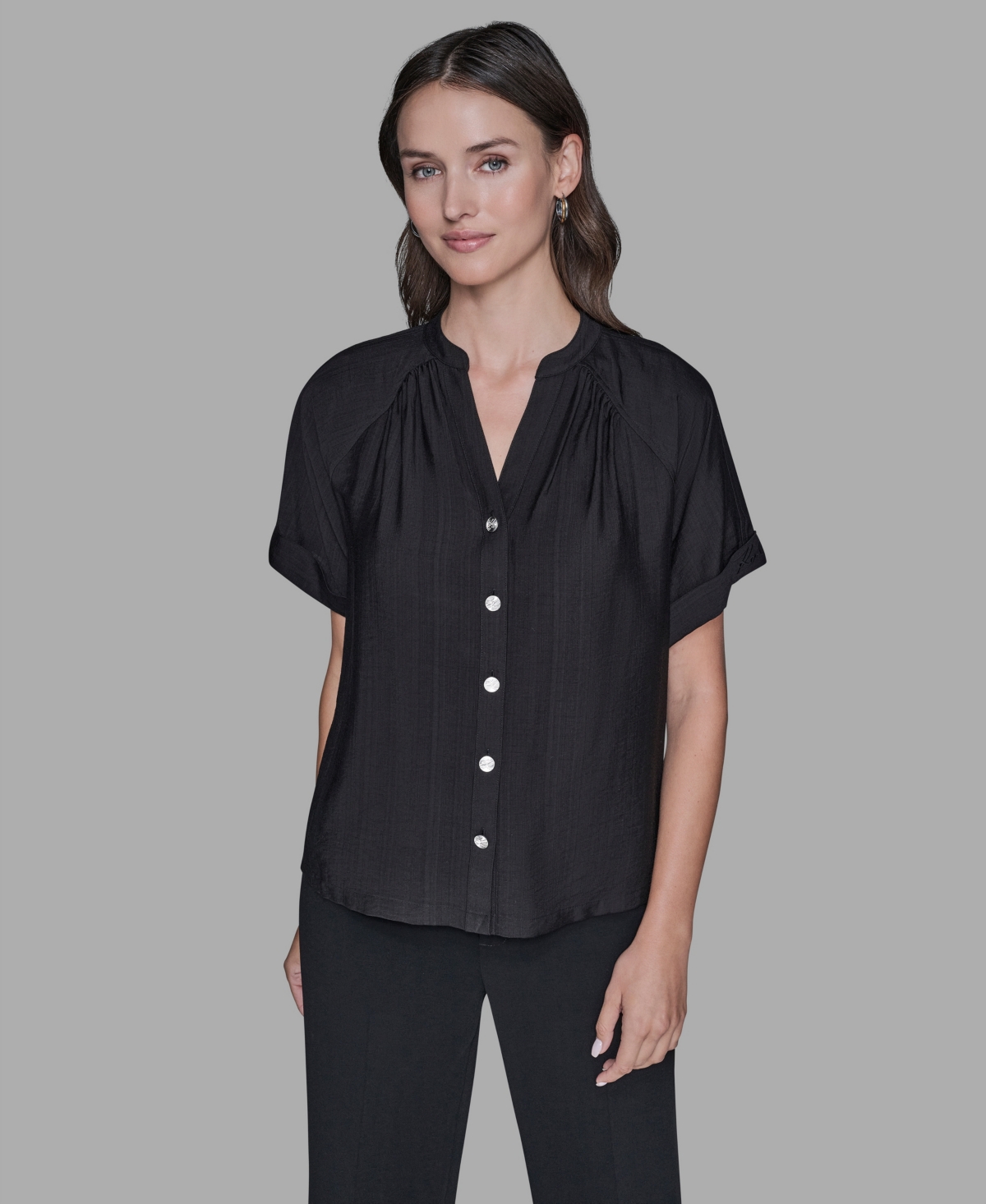 Karl Lagerfeld Paris Womens Drop Shoulder Top - Black