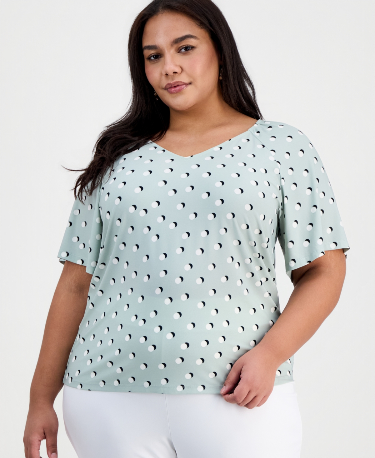 Click here for Ak Anne Klein Plus Size Printed V-Neck Flutter-Sle... prices