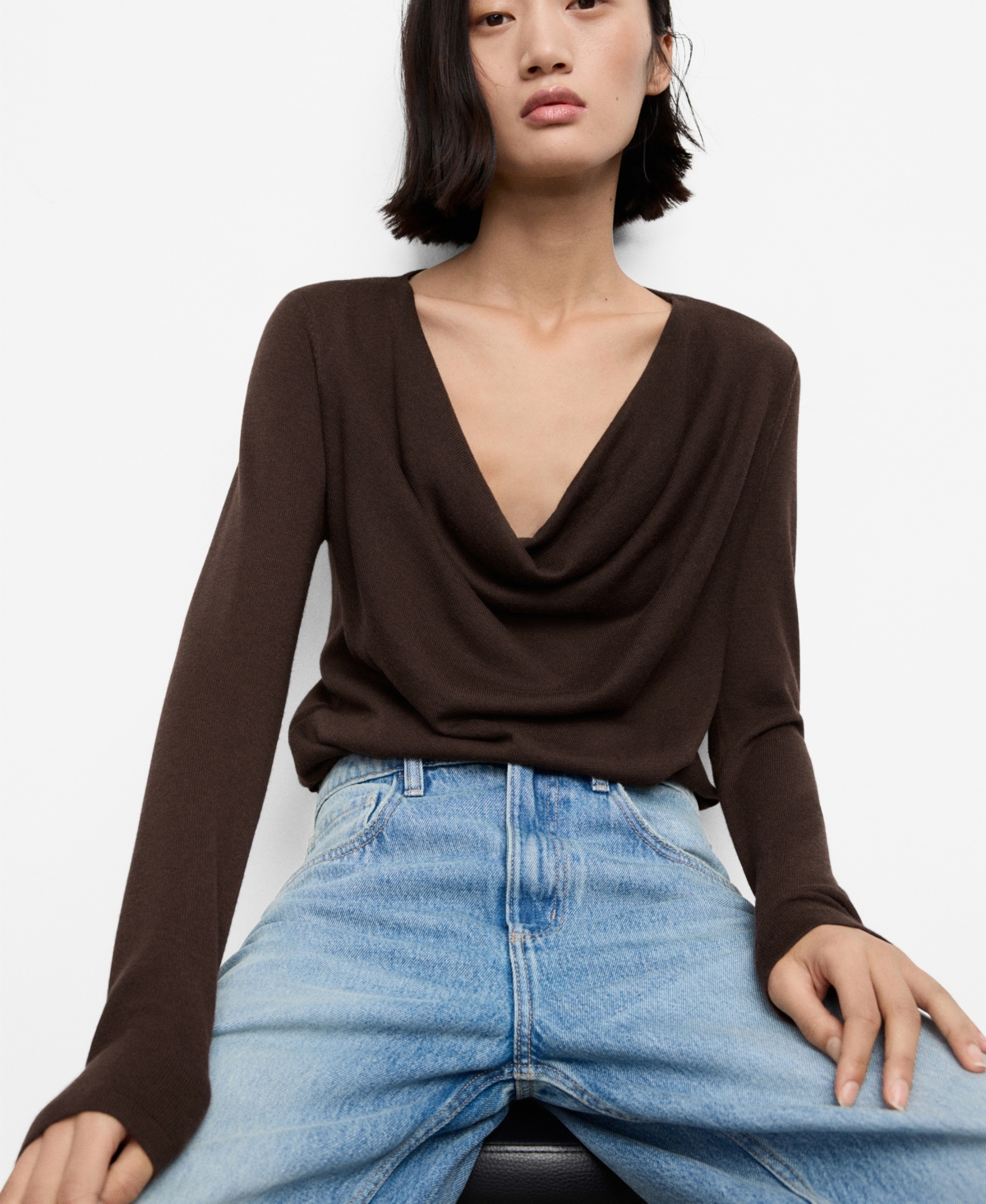 Click here for Mango Womens Cowl Neck Sweater - Chocolate prices