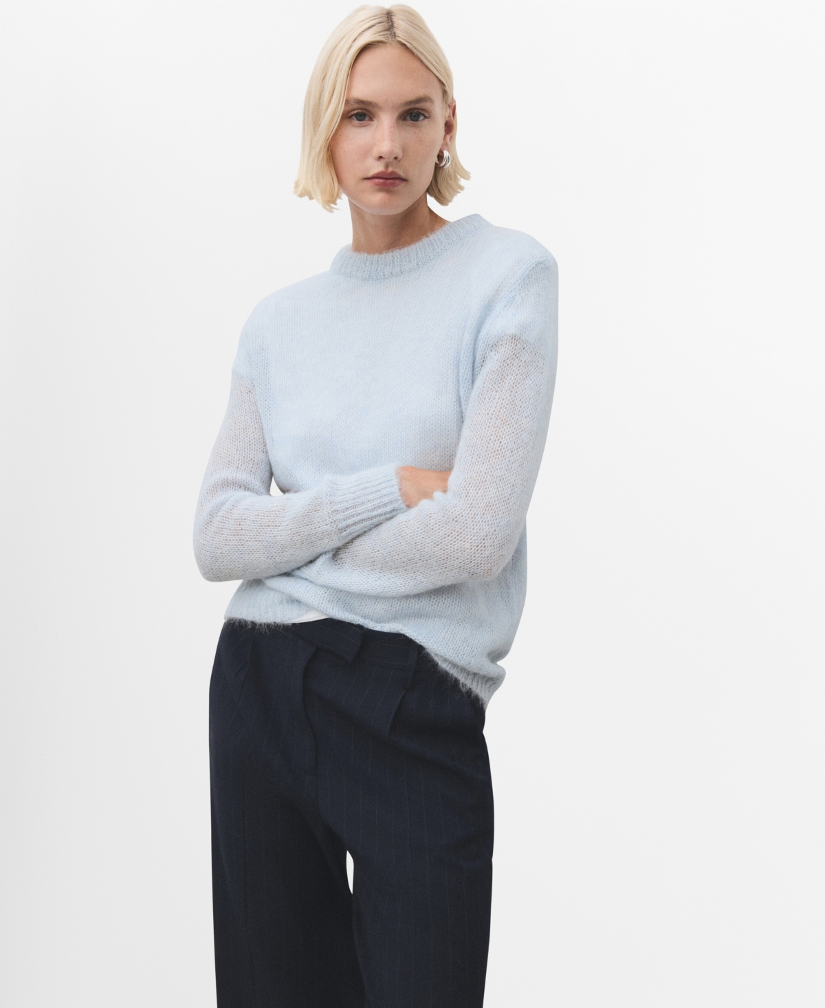 Click here for Mango Womens Semi-Transparent Alpaca Sweater - Sky... prices