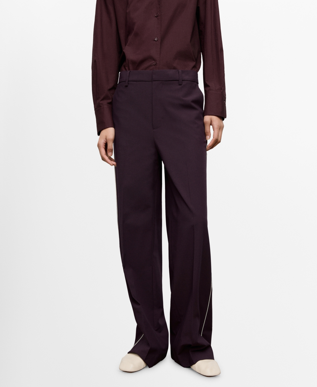 Click here for Mango Womens Side Striped Trousers - Maroon prices