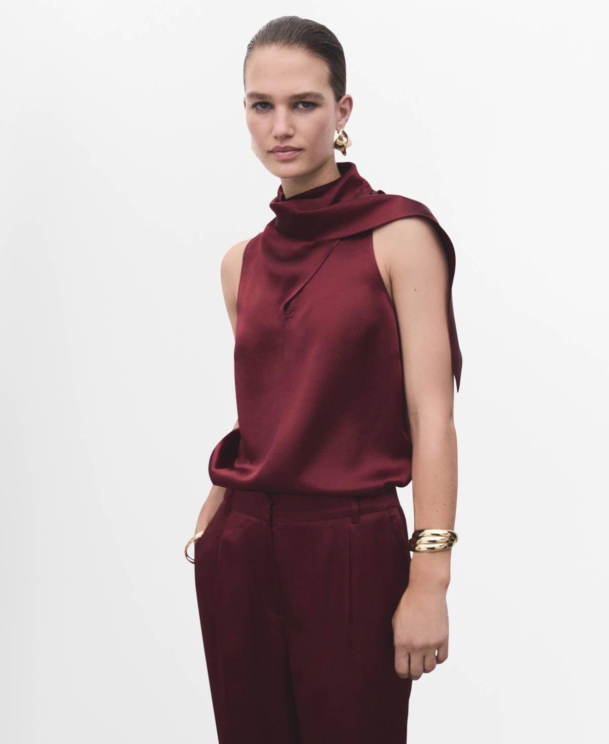 Click here for Mango Womens Foulard Satin Blouse - Russet prices