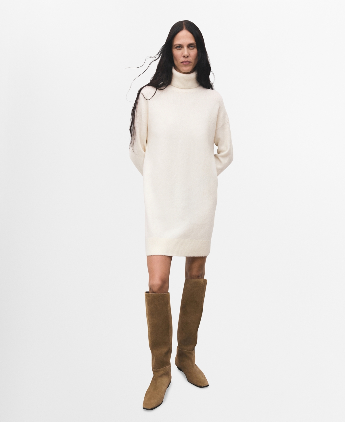 Click here for Mango Womens Knitted Turtleneck Dress - Ecru prices