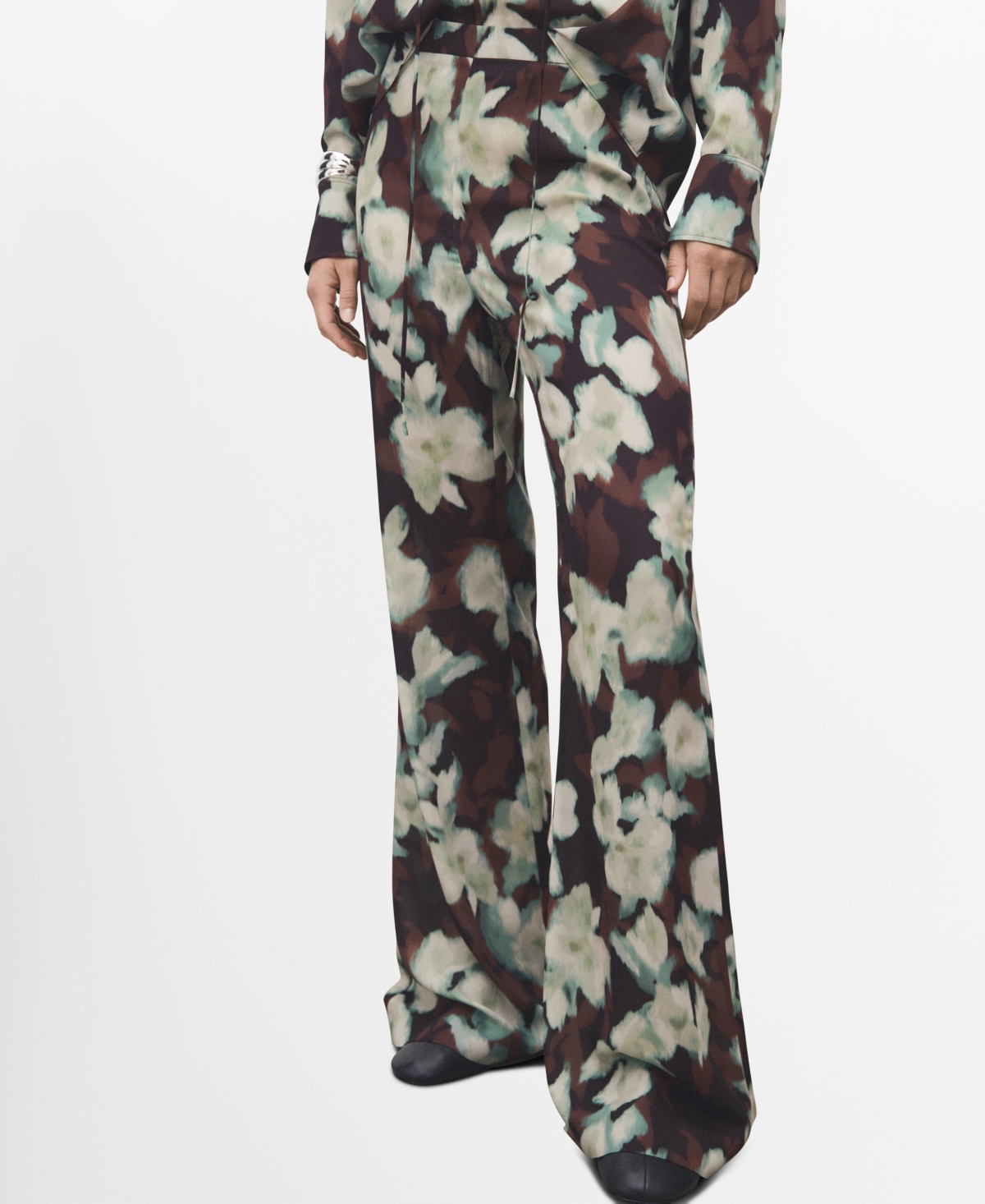 Click here for Mango Womens Printed Flared Pants - Green prices