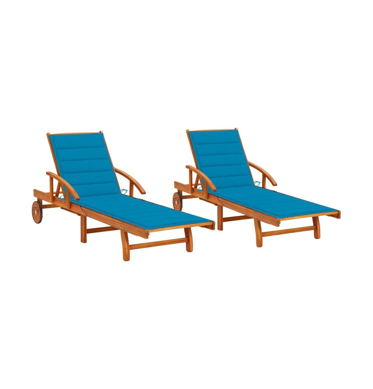 Click here for vidaXL Sun Lounger Blue (Cushions)  Natural Wood prices