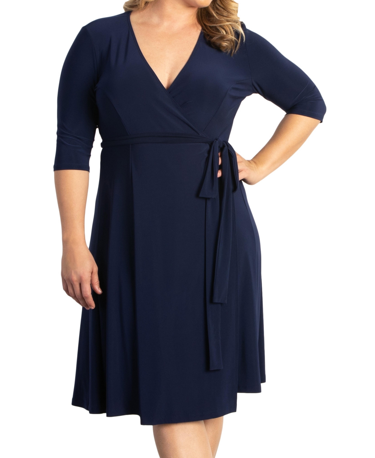 Click here for Kiyonna Plus Size Essential Wrap Dress with 3/4 Sl... prices