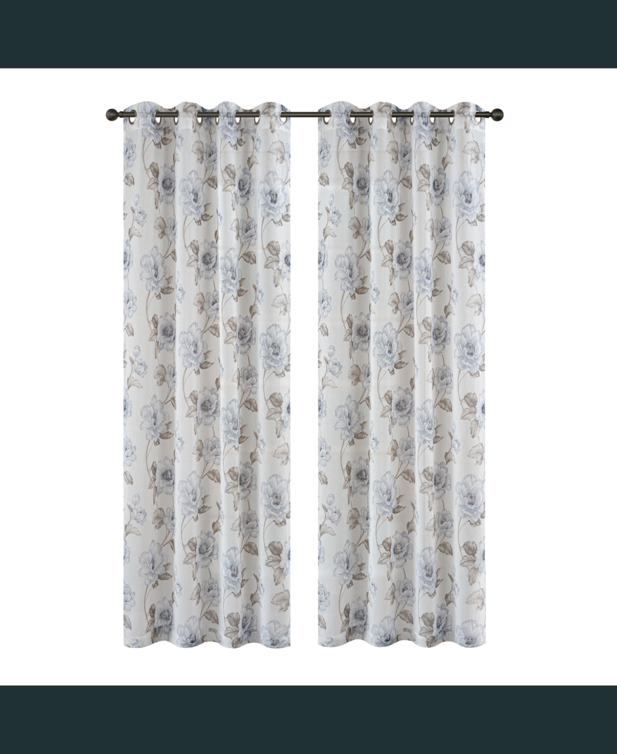 Habitat 100 PolyesterCamila Light Filtering Floral Faux Linen Grommet Curtain Panel 52" x 84" - Blue