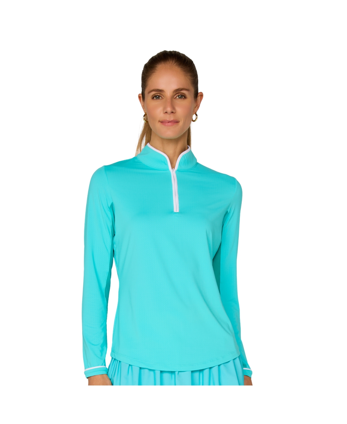 Click here for G Lifestyle Binding Quarter Zip Top - Carib. Turq prices
