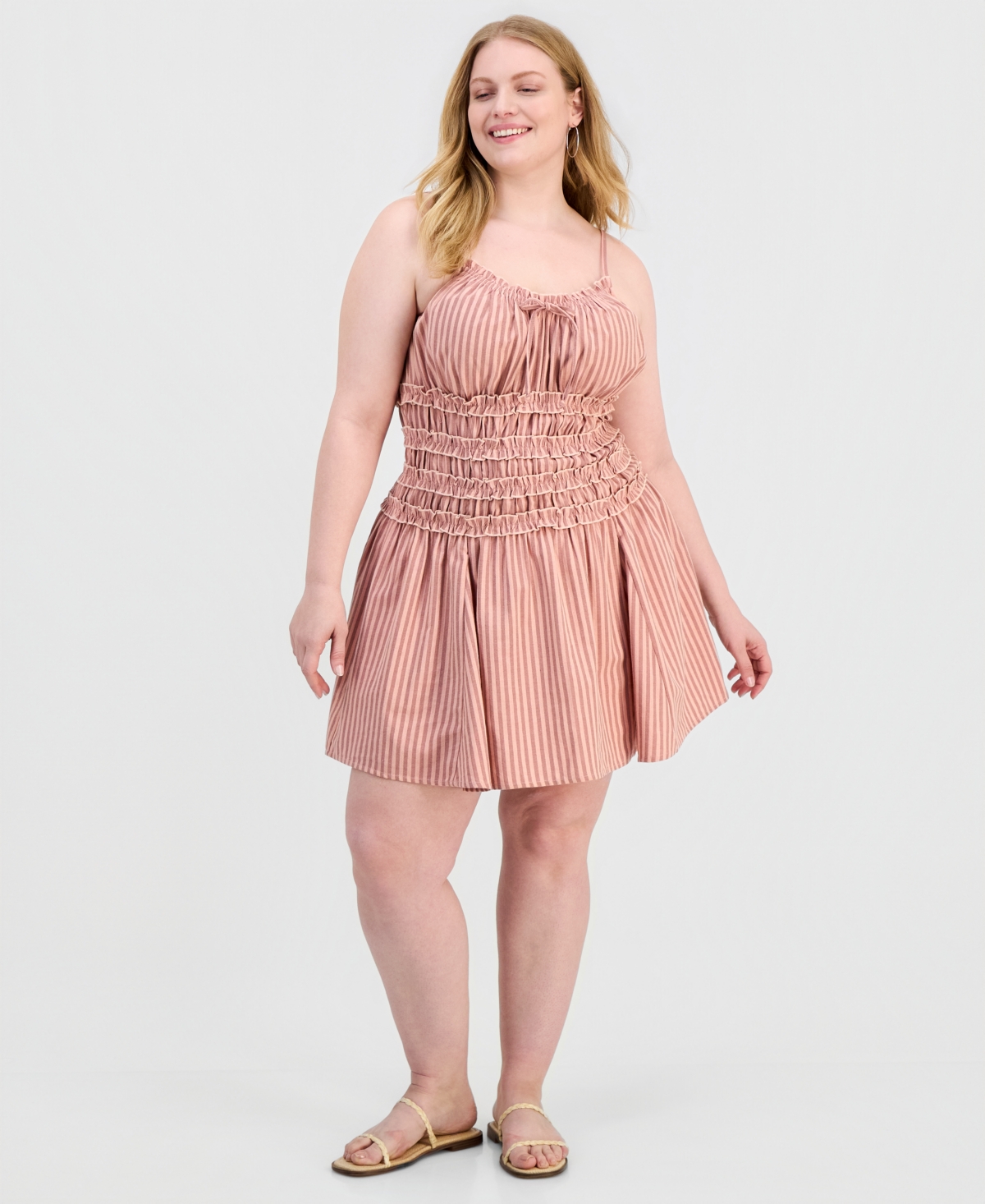 Click here for And Now This Trendy Plus Size Striped Smocked Mini... prices