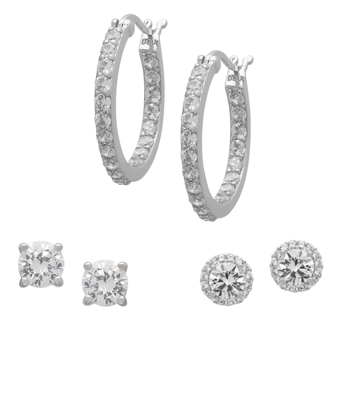 Click here for Macys 3-Pc. Lab-Grown White Sapphire Hoop & Stud E... prices