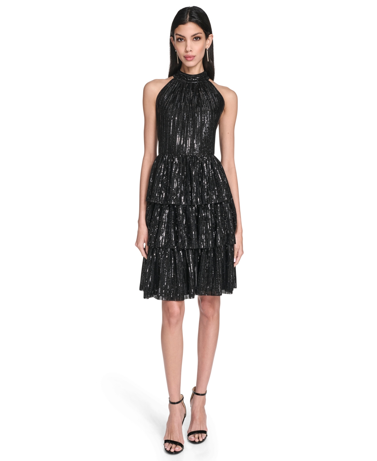 Click here for Eliza J Womens Petite Mock Neck Halter Tiered Dres... prices