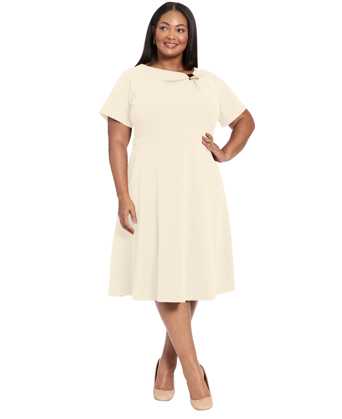 Click here for London Times Plus Size Short-Sleeve Slit Neck Midi... prices