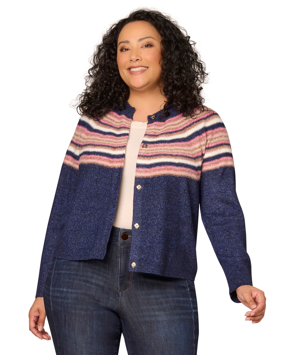Click here for Democracy Plus Size Striped Round Neck Sweater - N... prices