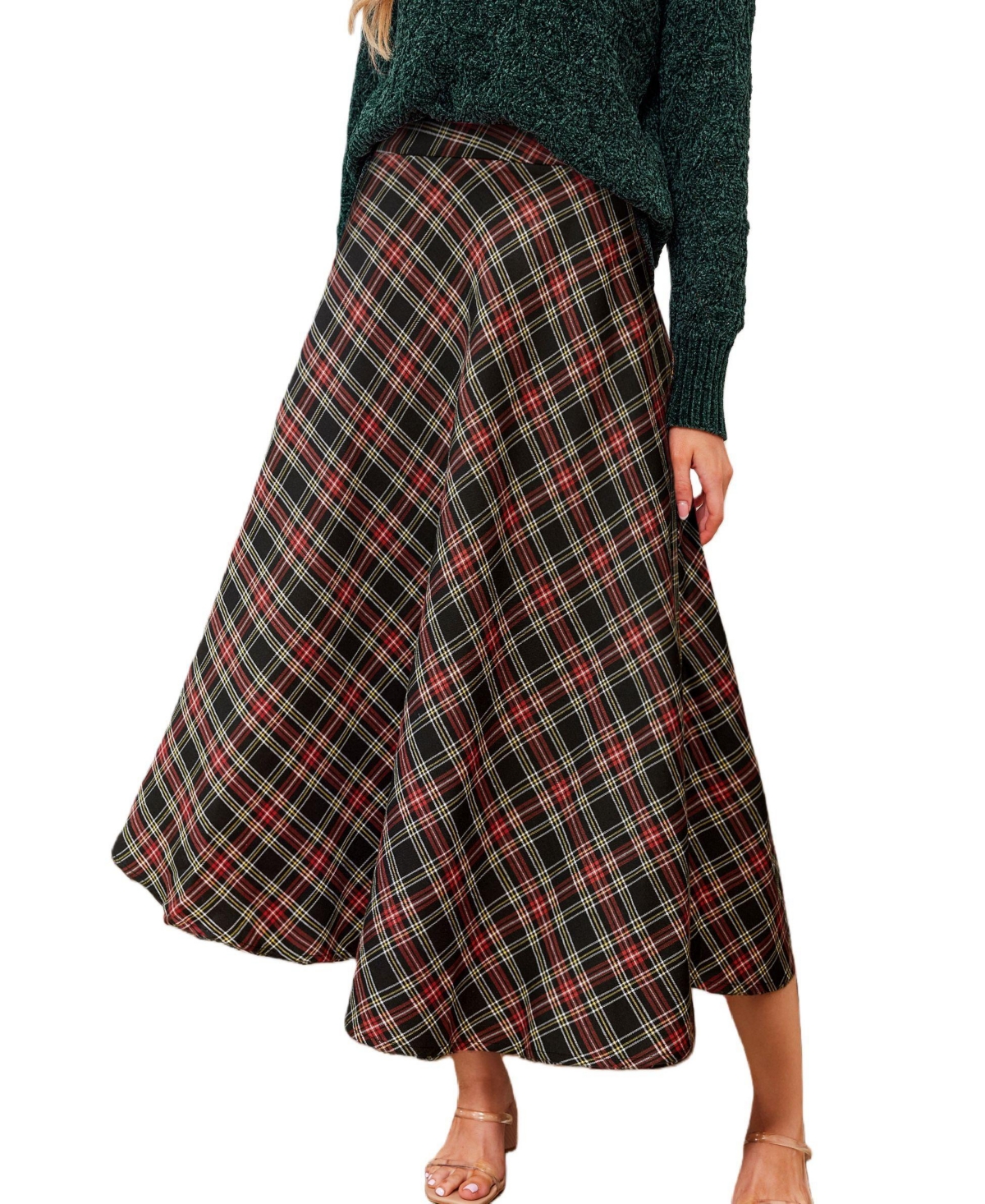 Click here for Cupshe Womens Retro Cheer Plaid Midi Skirt - Red prices