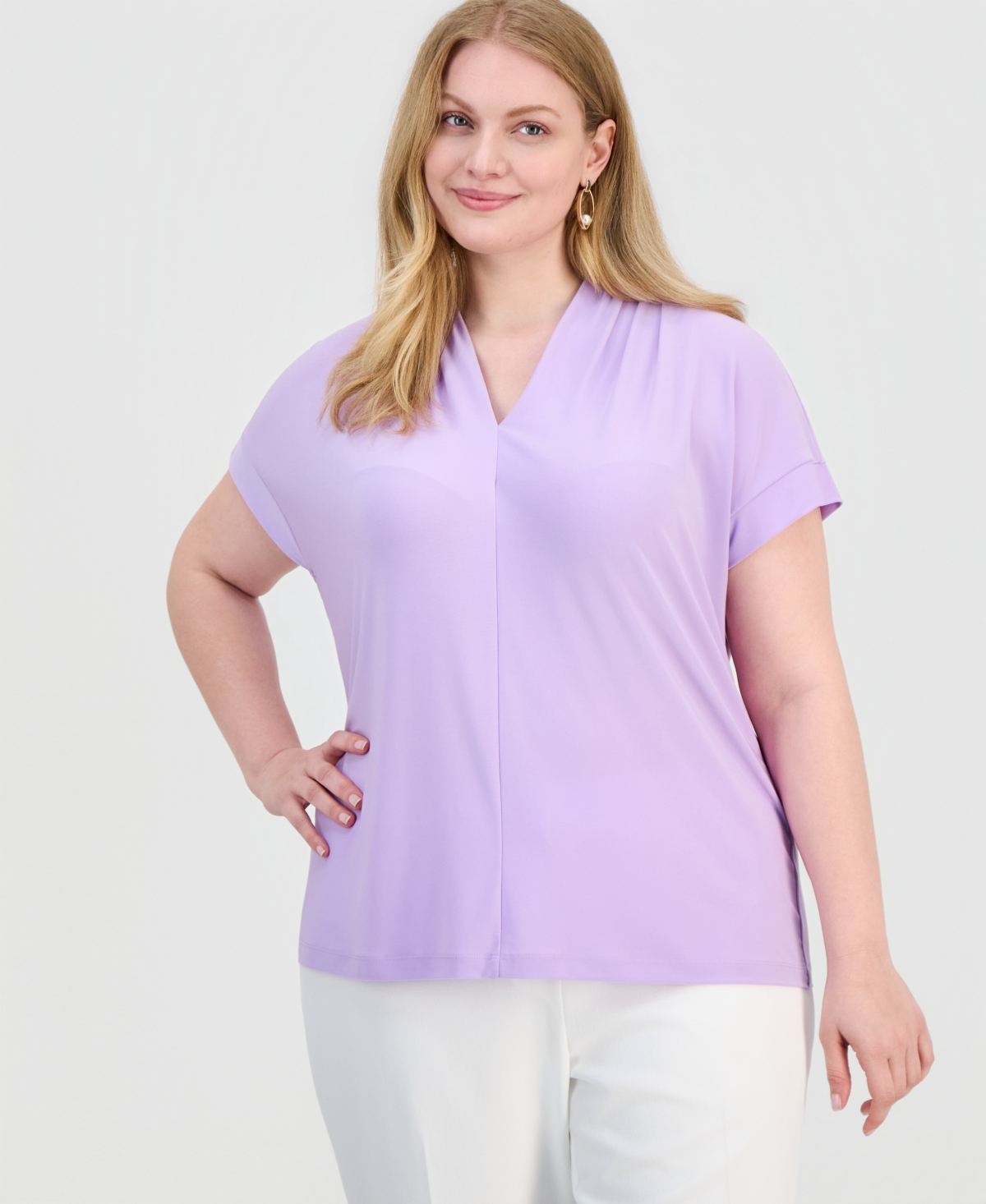 Click here for Kasper Plus Size Short-Sleeve V-Neck Knit Top - La... prices