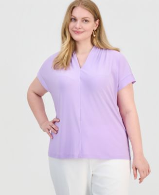 Kasper Plus Size Short-Sleeve V-Neck Knit Top - Macy's