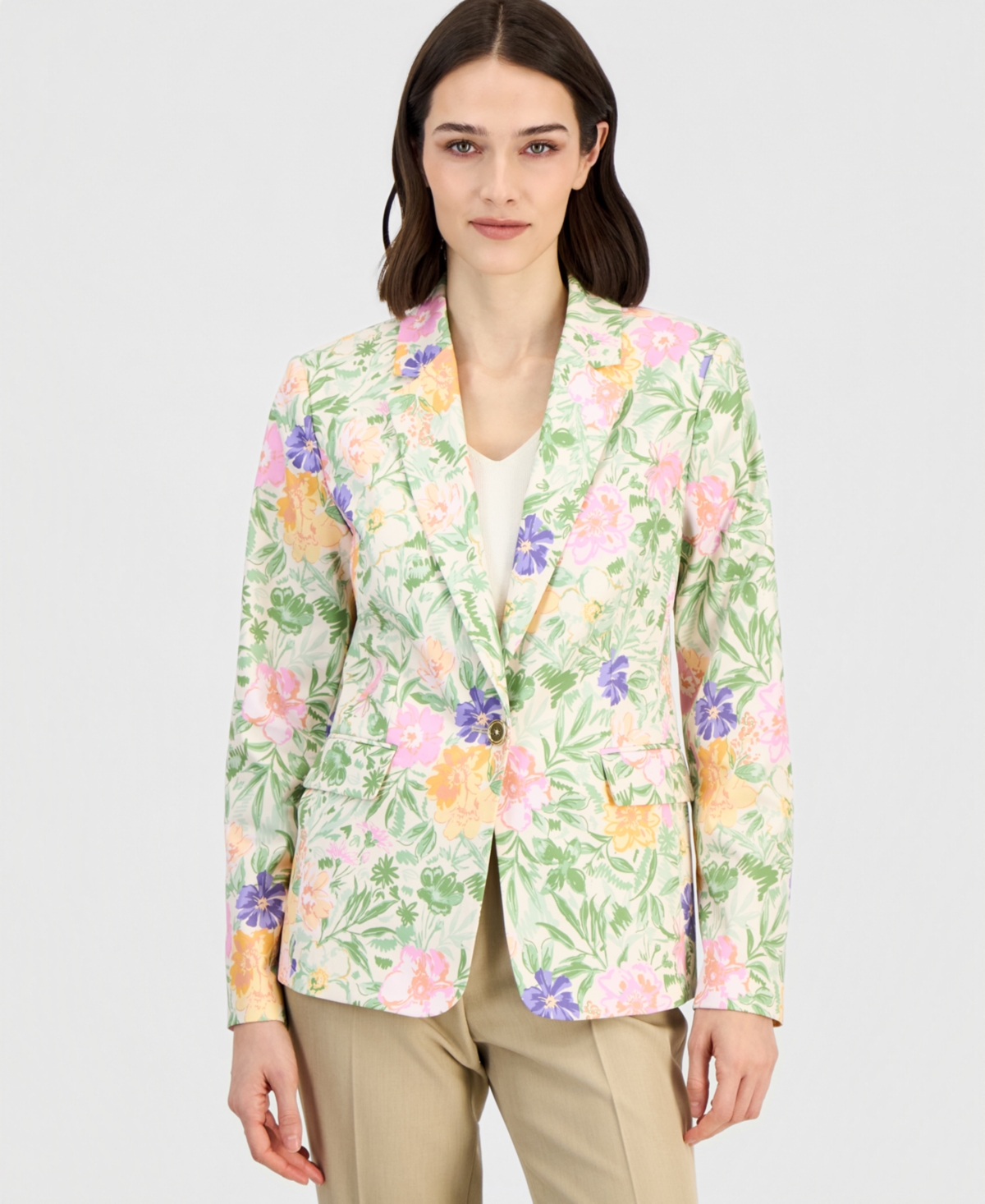 Click here for Tahari Asl Womens Printed Single-Button Blazer - N... prices