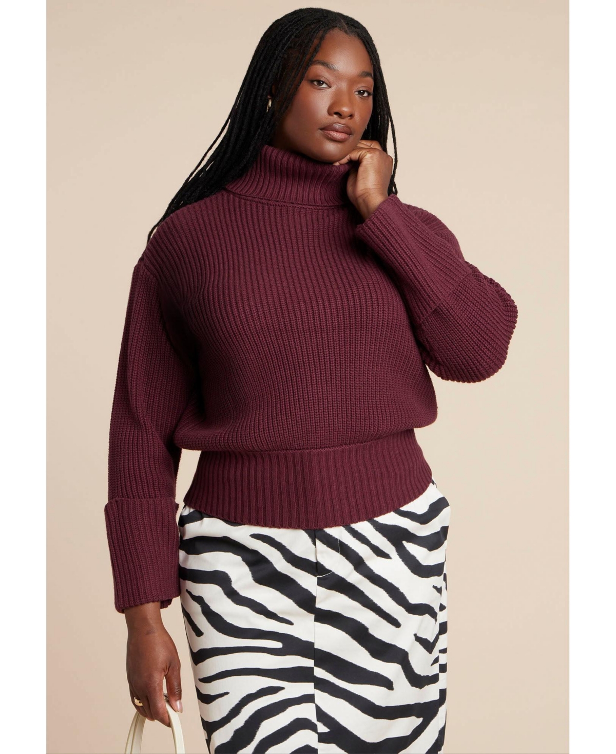 Click here for Eloquii Womens Cuffed Turtleneck Sweater - Tawny p... prices