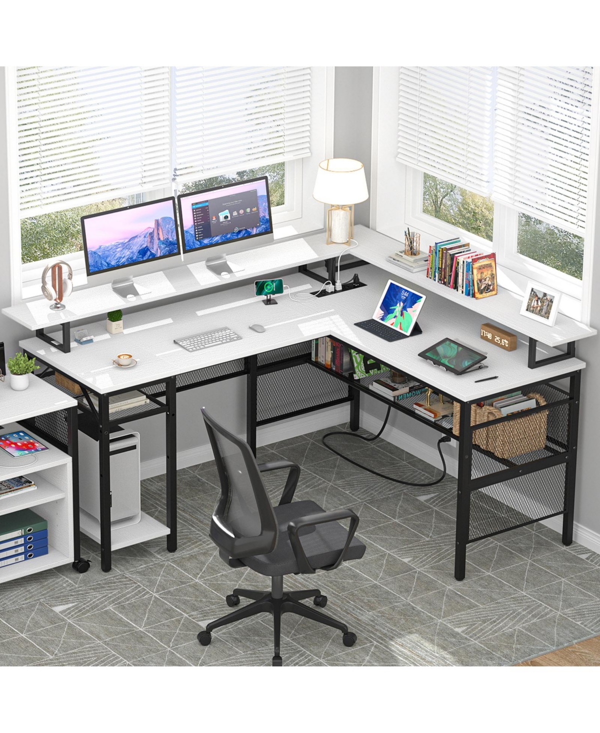 Click here for Aheaplus L Shaped Computer Desk with Power Outlets... prices