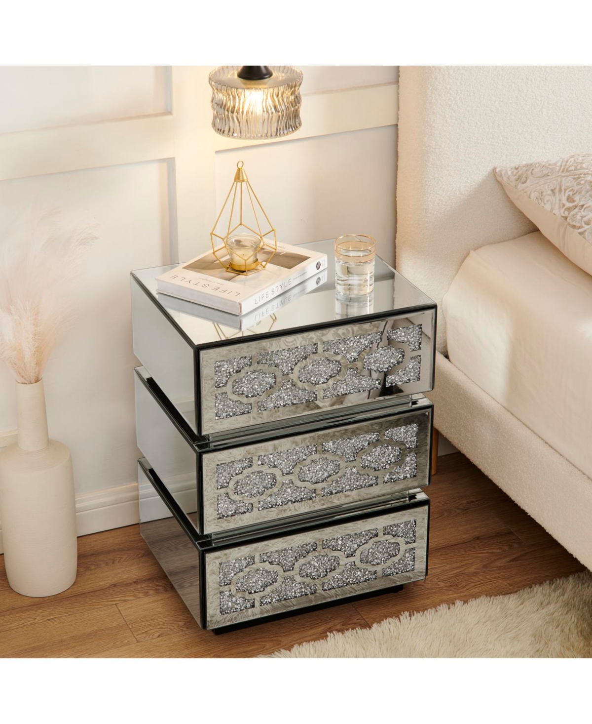 Click here for Streamdale Furniture Mirrored Bedside Nightstand w... prices