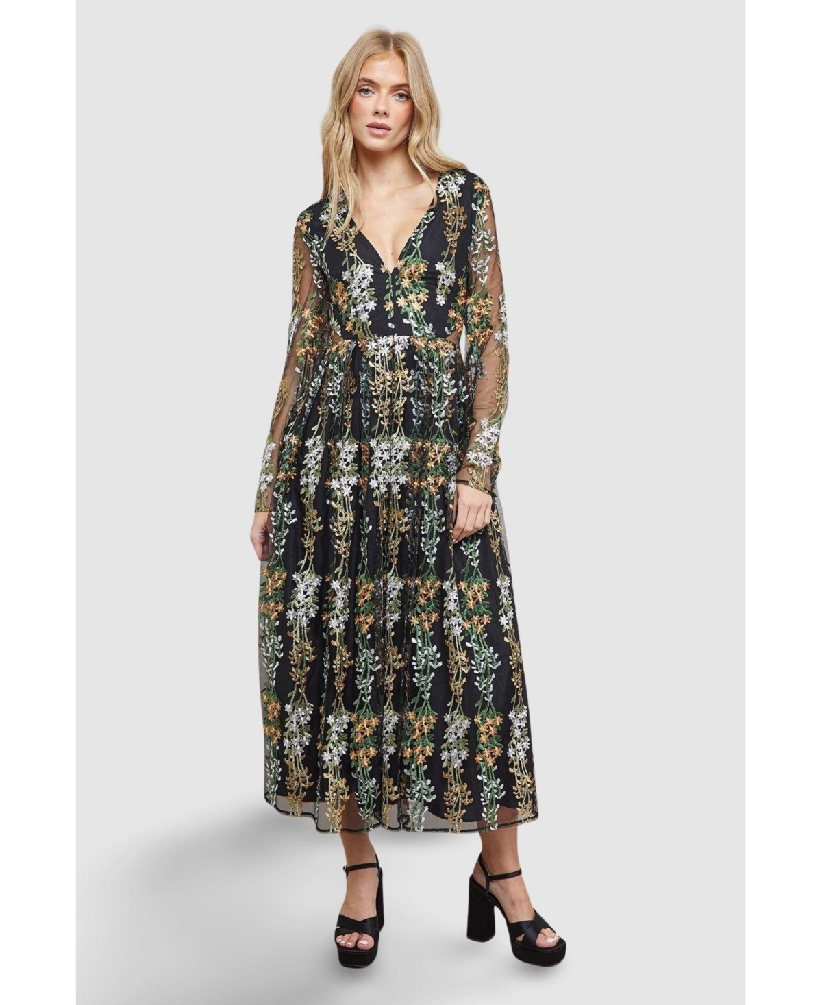 Click here for Oasis Womens Open Back Long Sleeve Midi Dress - Mu... prices