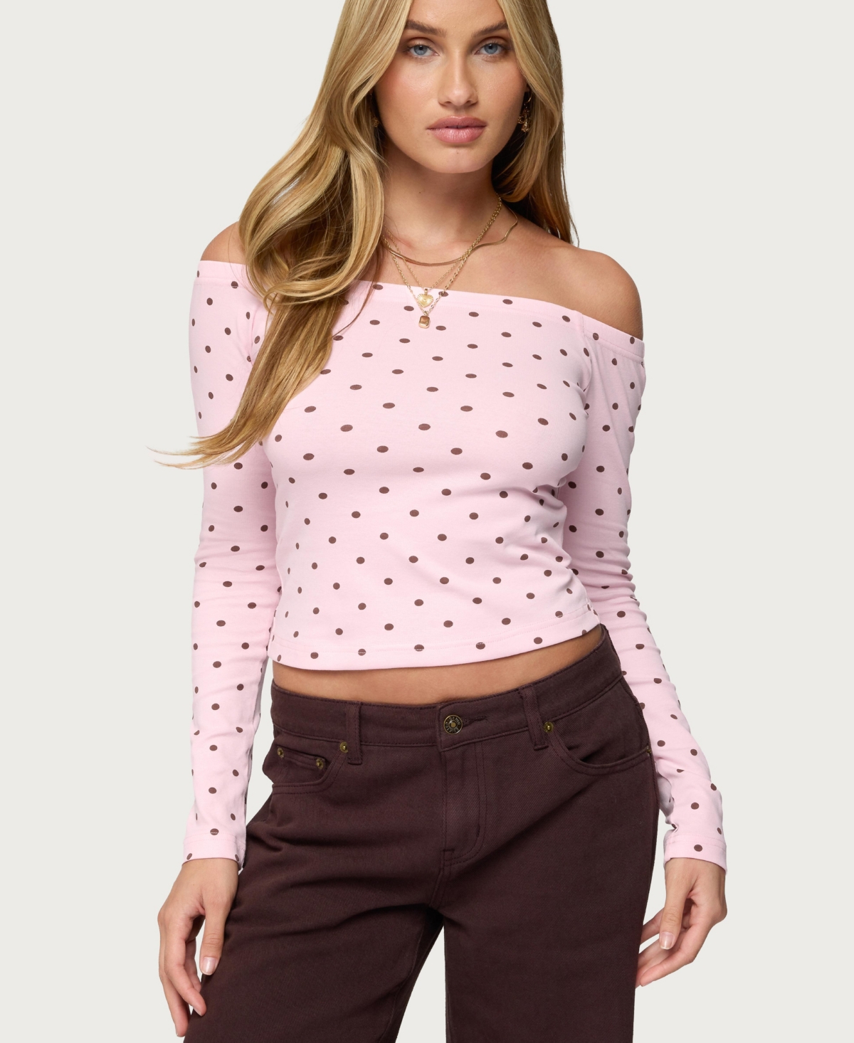 Click here for Edikted Womens Leandra Off Shoulder Polka Dot Top... prices