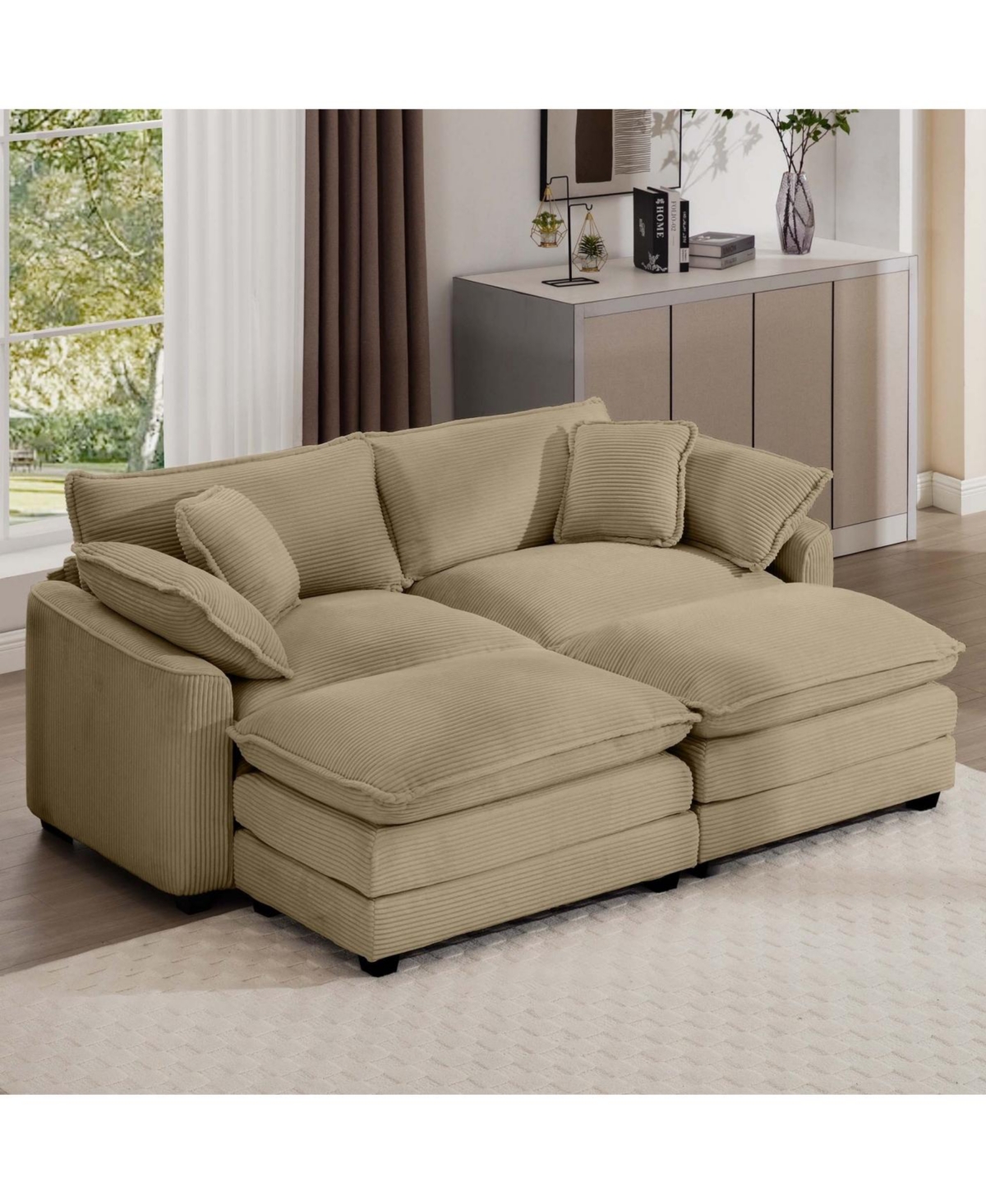 Click here for Streamdale Corduroy Two-Seater Sofa with 2 Footres... prices