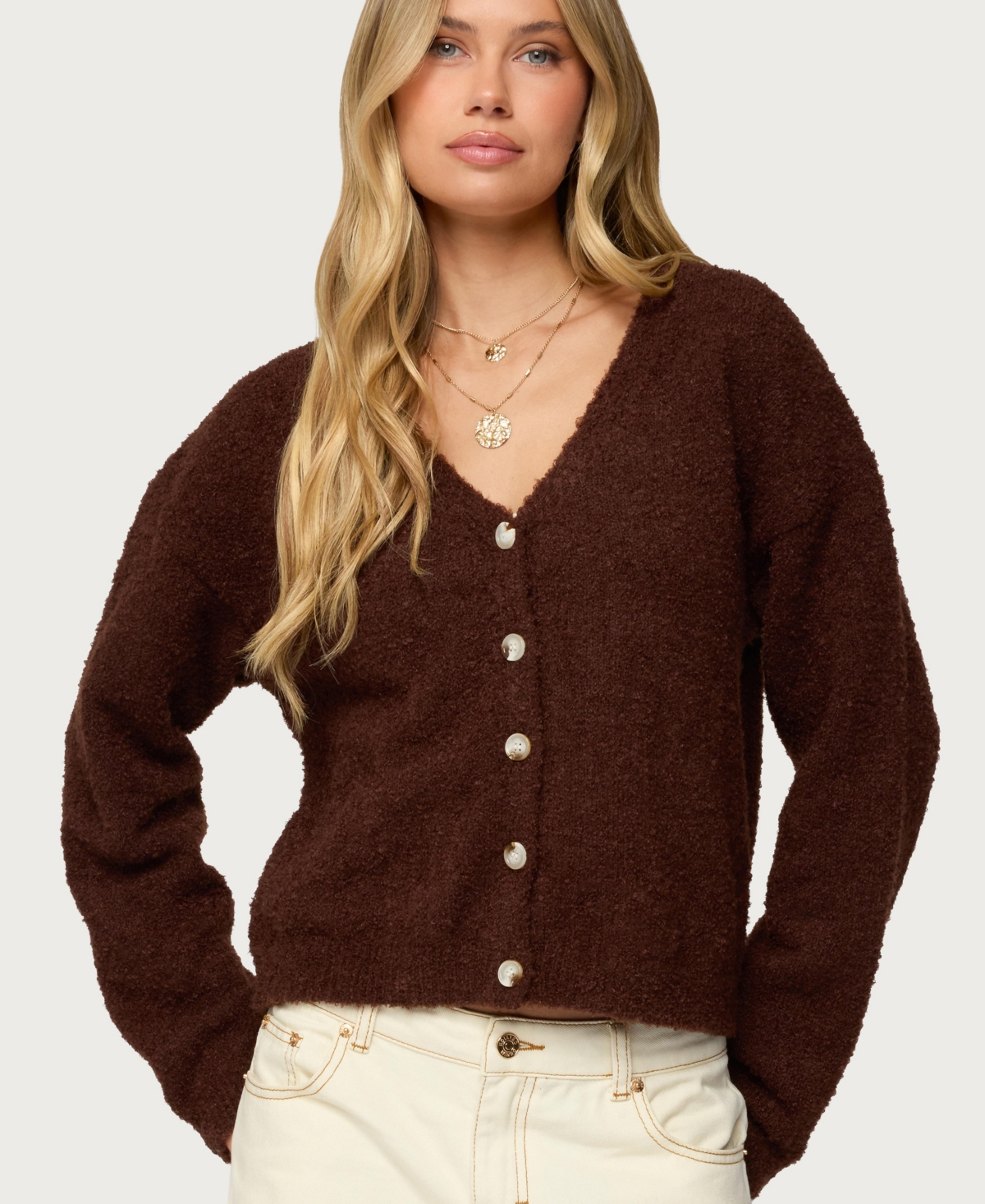 Click here for Edikted Womens Jade Knitted Cardigan - Brown prices