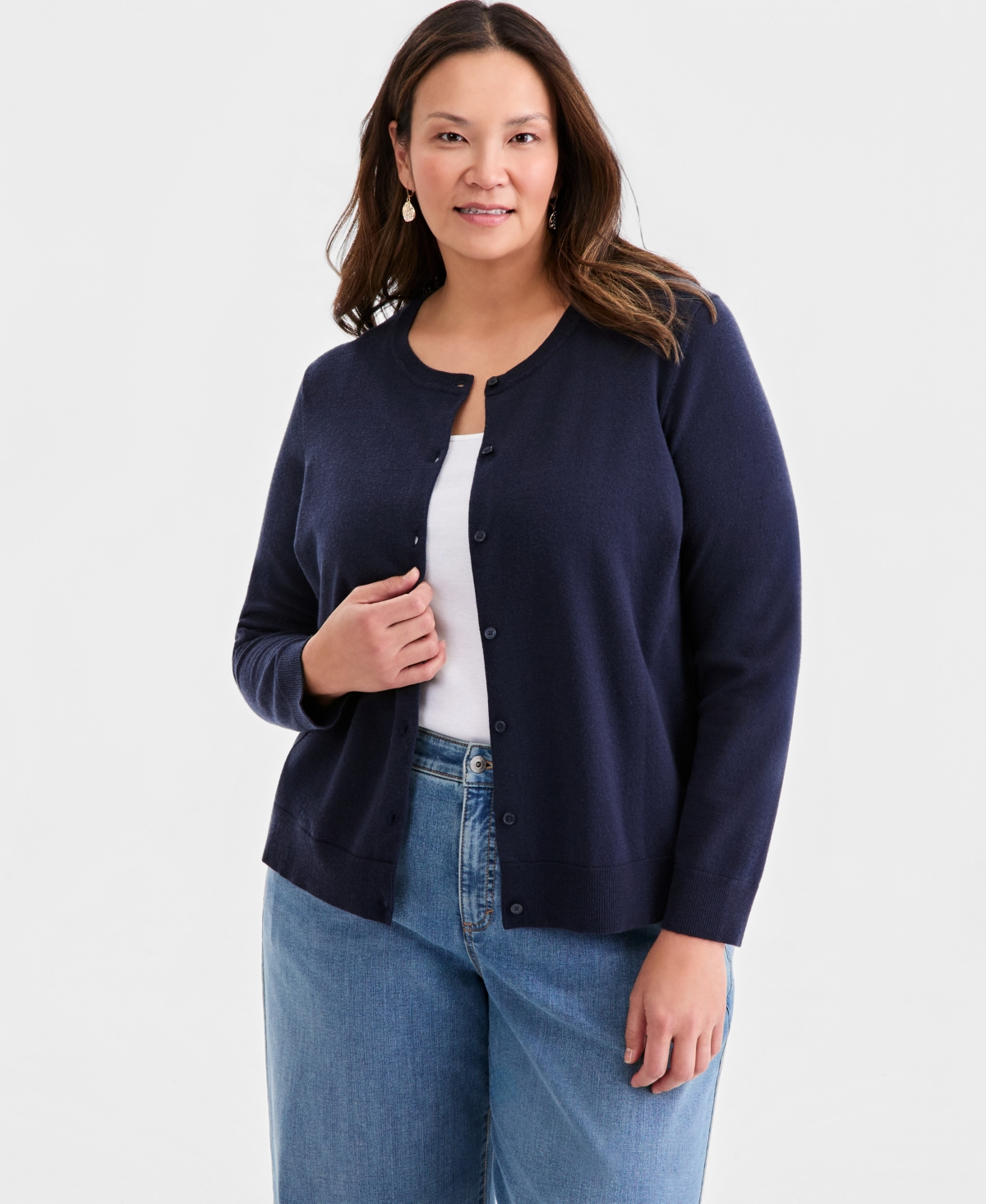 Click here for Style & Co Plus Size Button-Front Long-sleeve Card... prices