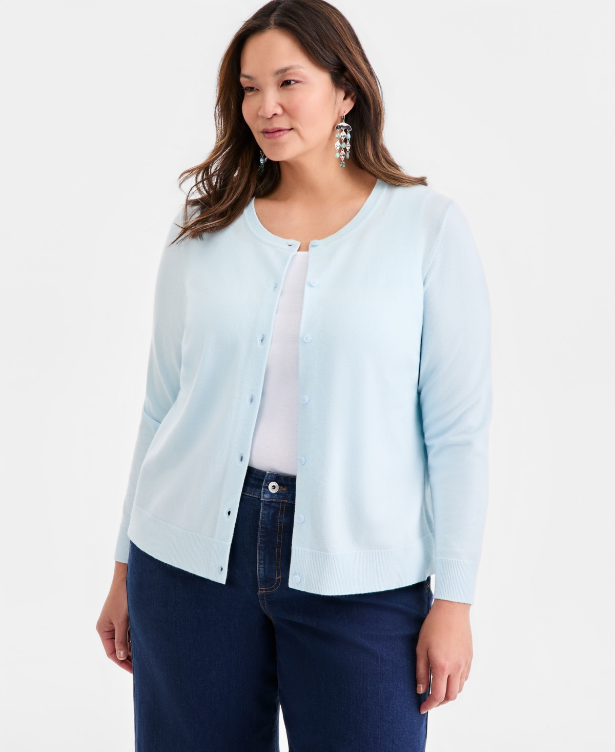 Click here for Style & Co Plus Size Button-Front Long-sleeve Card... prices
