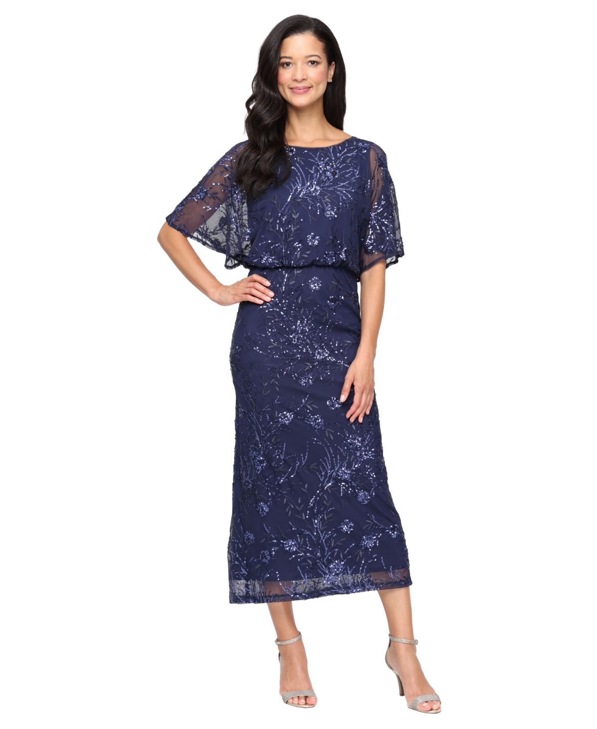 Click here for Sl Fashions Womens Sequined Blouson Midi Dress - N... prices