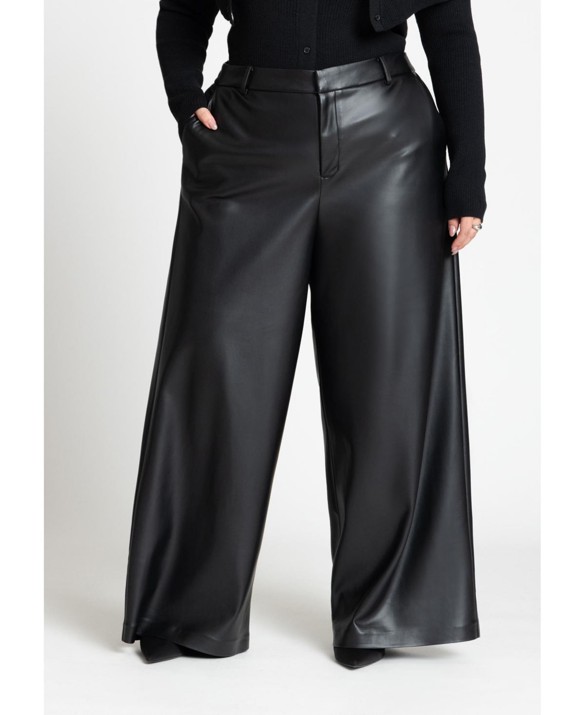 Click here for Eloquii Plus Size Wide Leg Faux Leather Pant - Bla... prices