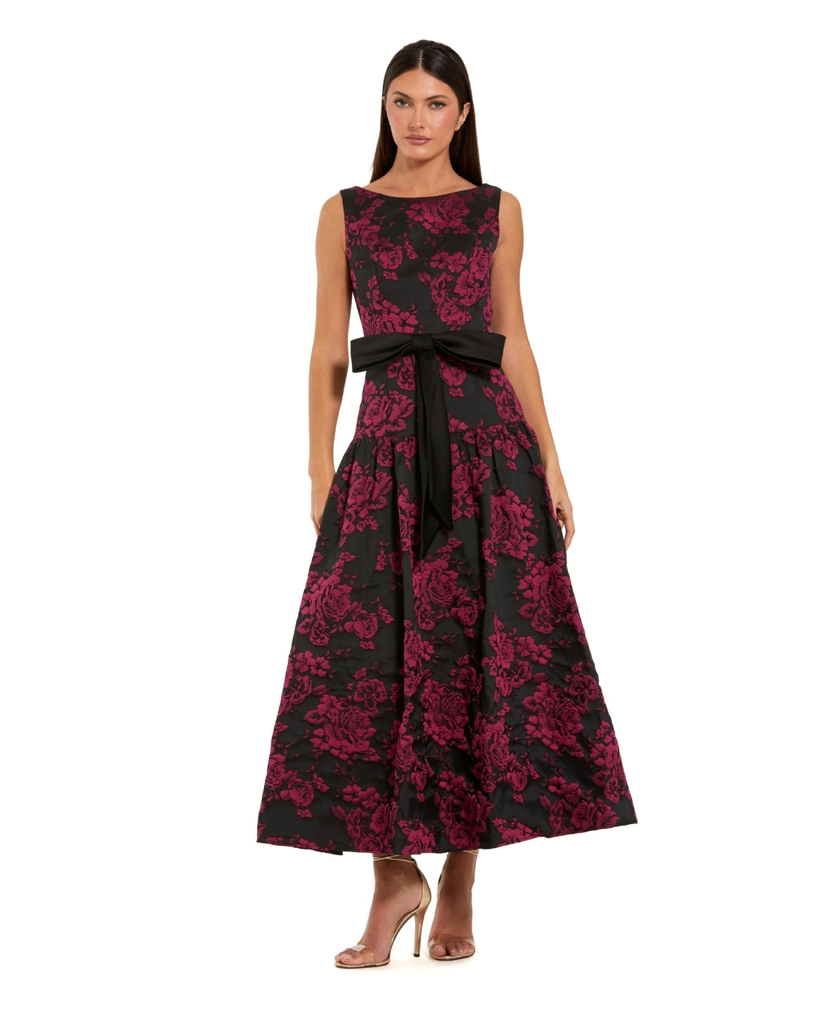 Click here for Mac Duggal Womens Satin Bow Brocade Drop Waist Mid... prices