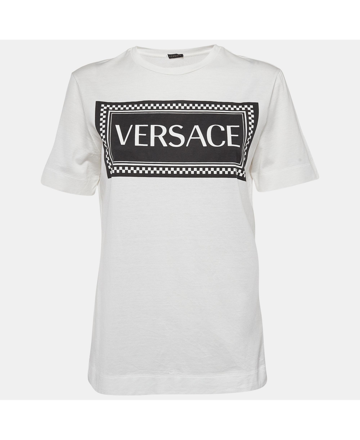 Click here for Pre-Owned Versace Womens White Logo Print Cotton T... prices