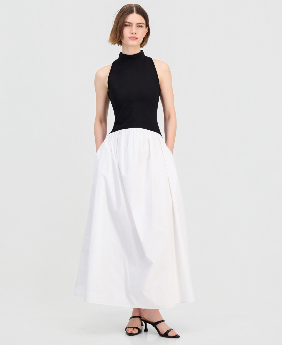 French Connection Womens Mixed-Media Maxi Dress - Black/ Summer White