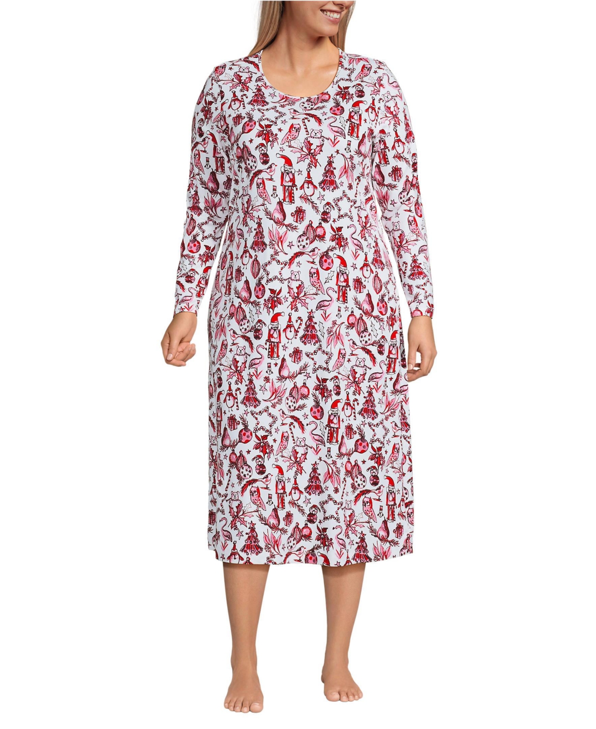 Click here for Lands End Plus Size Cotton Long Sleeve Midcalf Nig... prices